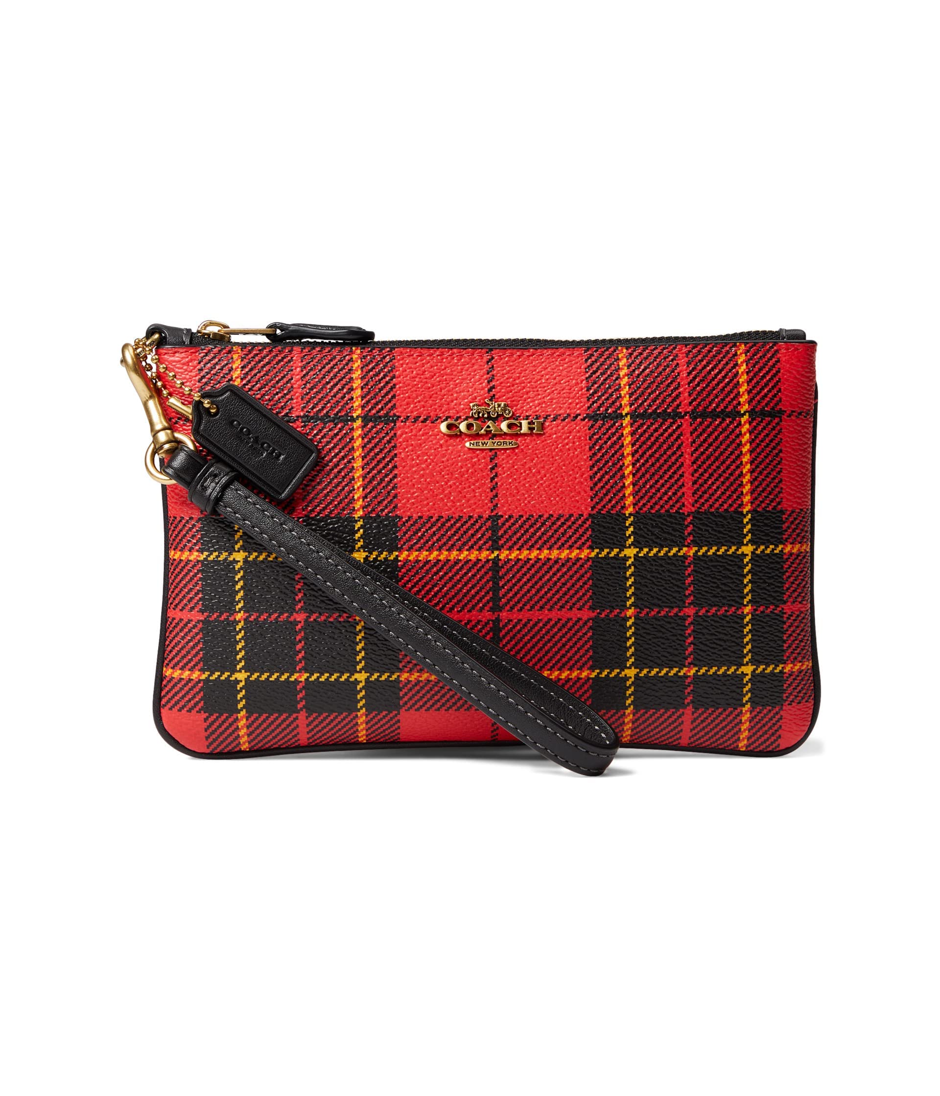 Coach Novelty Box Program Plaid Print Small Wristlet Red Multi One Size