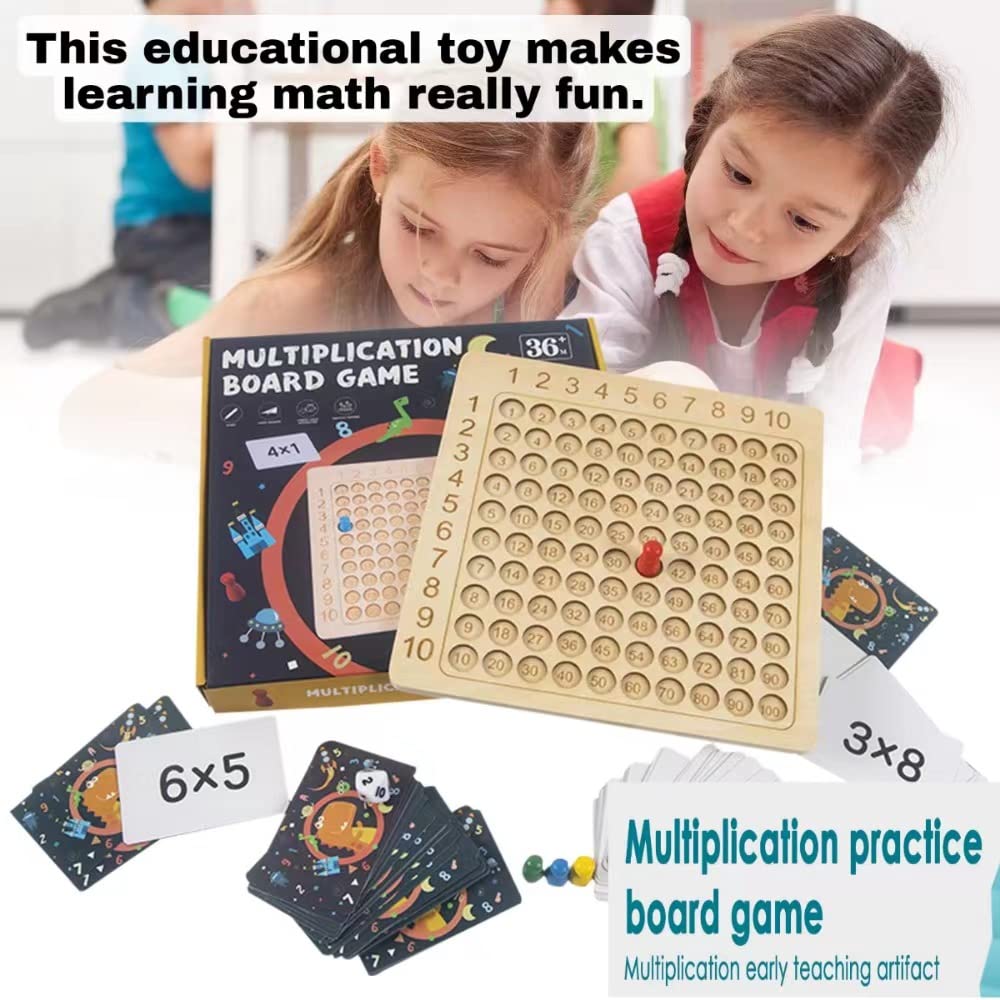 Dobiyar Wooden Math Multiplication Board,Montessori Children Counting Toy, Multiplication Board Game for Kids,Educational Math Learning Toys for Toddlers Kids Over 3 Years Old