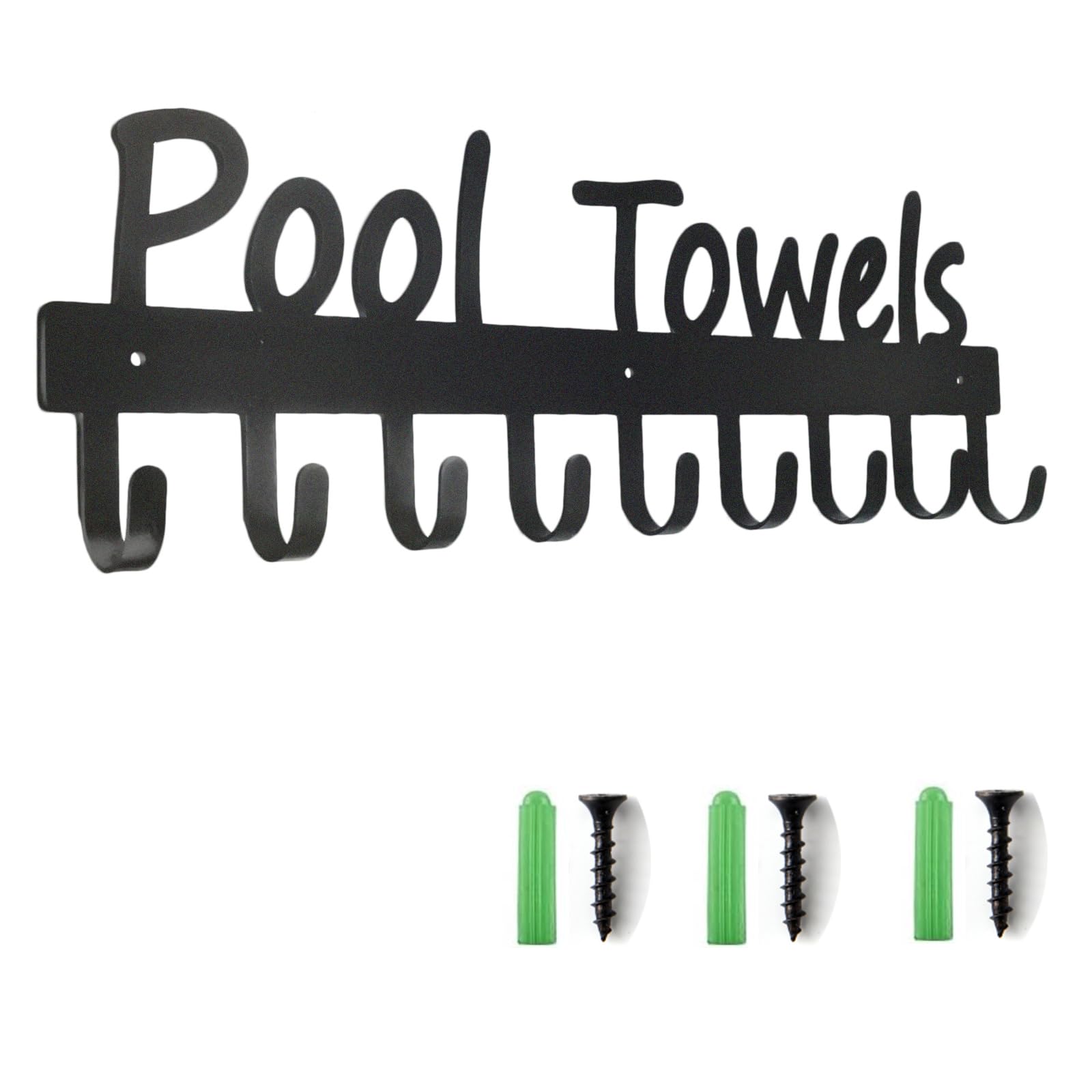 GreatMH Black Pool Towel Rack Outdoor Towel Rack for Pool Towel Hooks Towel Hanger for Bathrobes Clothes 9 Hooks (Black Hot Tub)