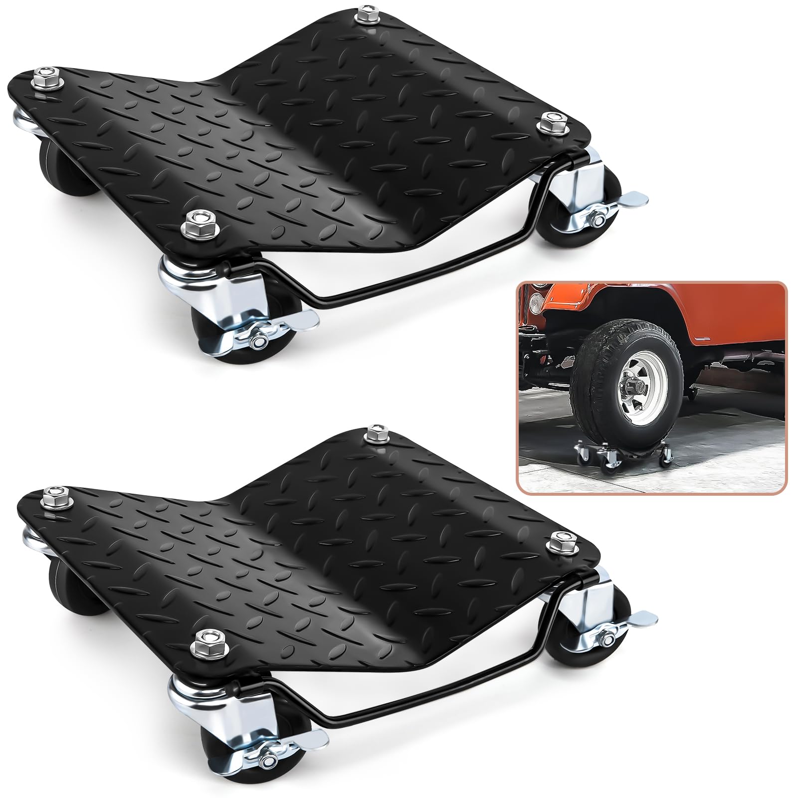 𝐂𝐚𝐫 𝐃𝐨𝐥𝐥𝐲 𝐂𝐚𝐫 𝐖𝐡𝐞𝐞𝐥 𝐃𝐨𝐥𝐥𝐲 3000 lbs Moving Vehicle Dolly, Car Wheel Dollies Vehicle Dollies Set of 2 Piece, Heavy-Duty Car Tire Stakes Cart Moving Cars, Trucks, Trailers