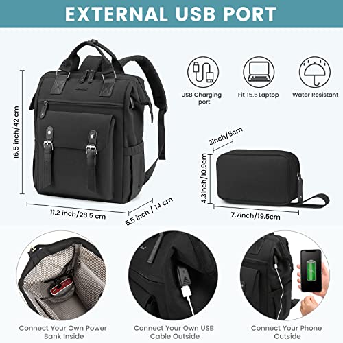 LOVEVOOK Laptop Backpack for Women Work Travel Commuter Backpack Business Computer Bag Doctor Nurse Bags College Backpack Purse, 15.6 Inch, Black-black