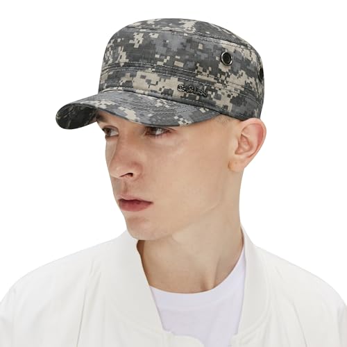 CACUSS Men's Cotton Army Cap Cadet Hat Trucker Dad Hat Military Flat Top Adjustable Classic Baseball Cap
