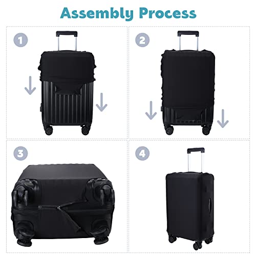 Kajaia 3 Pcs Luggage Cover Suitcase Protector Travel Suitcase Cover Anti Scratch Luggage Protector Washable Fits 18-28 Inch Luggage (Black)