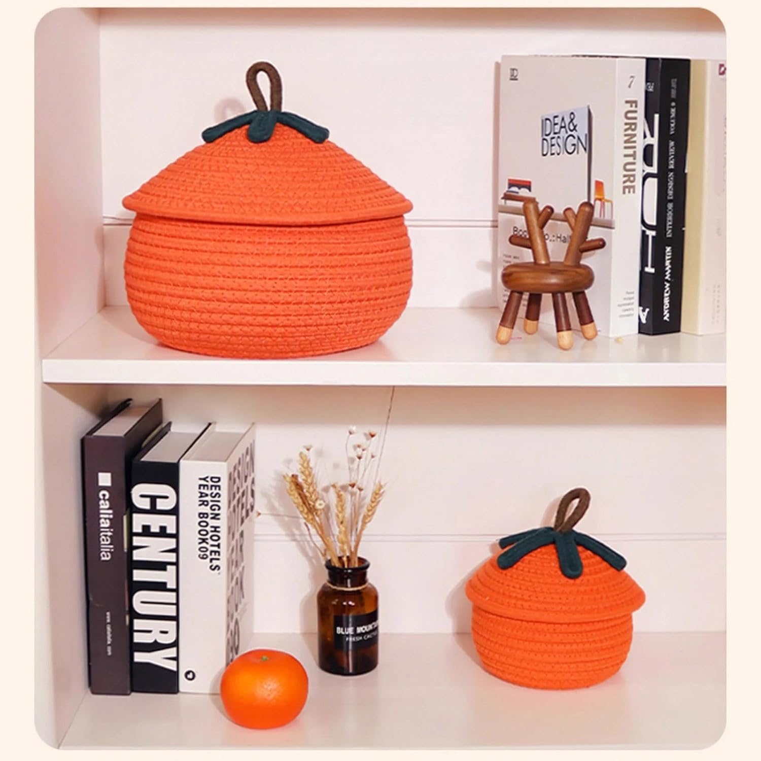 Halloween Pumpkin Basket with Lid,Pumpkin Basket,2024 New Halloween Pumpkin Treat Buckets Gift Basket,Candy Basket Decorative Cute Basket(L)