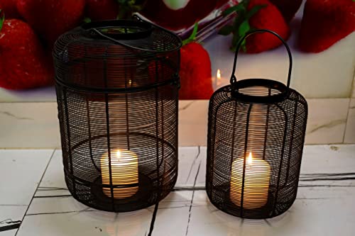 Interior Innovations Decorative Indoor/Outdoor 2 Lantern Set for Flowers or Candles, Black Round Design