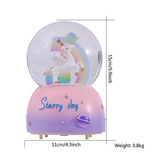 Sethruki Unicorn Music Snowball, 3.94 Inch Automatic Snowfall Music Box, with LED Rainbow Snow Lights, Birthday, Christmas, Ideal Gift for Girls