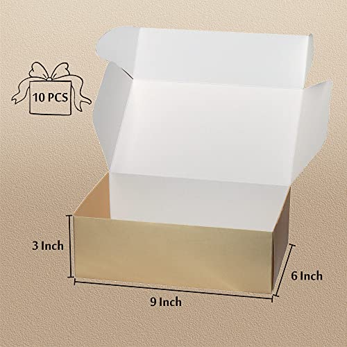 NEWSNOW 10 Pack Gift Boxes, 9 x 6 x 3 inches,For Bridesmaid Proposal Boxes, Premium Gift Boxes, Wedding Present, Holiday, Birthday Party Favor and Christmas (Gold)