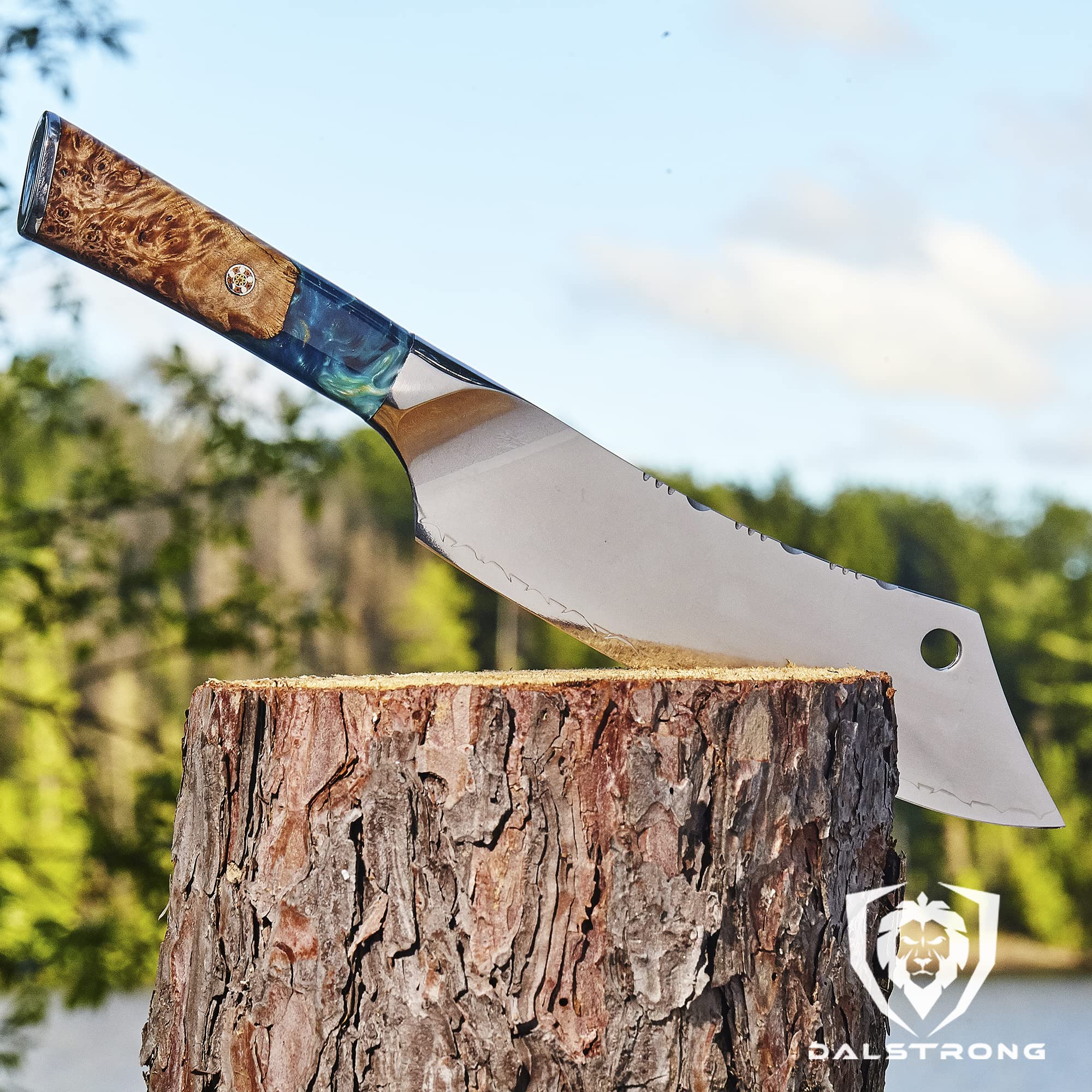 Dalstrong Chef & Cleaver Hybrid Knife - The 'Crixus' - 8 inch - Valhalla Series - 9CR18MOV HC Steel - Resin & Wood Handle - Razor Sharp Chef's Knife - w/Leather Sheath