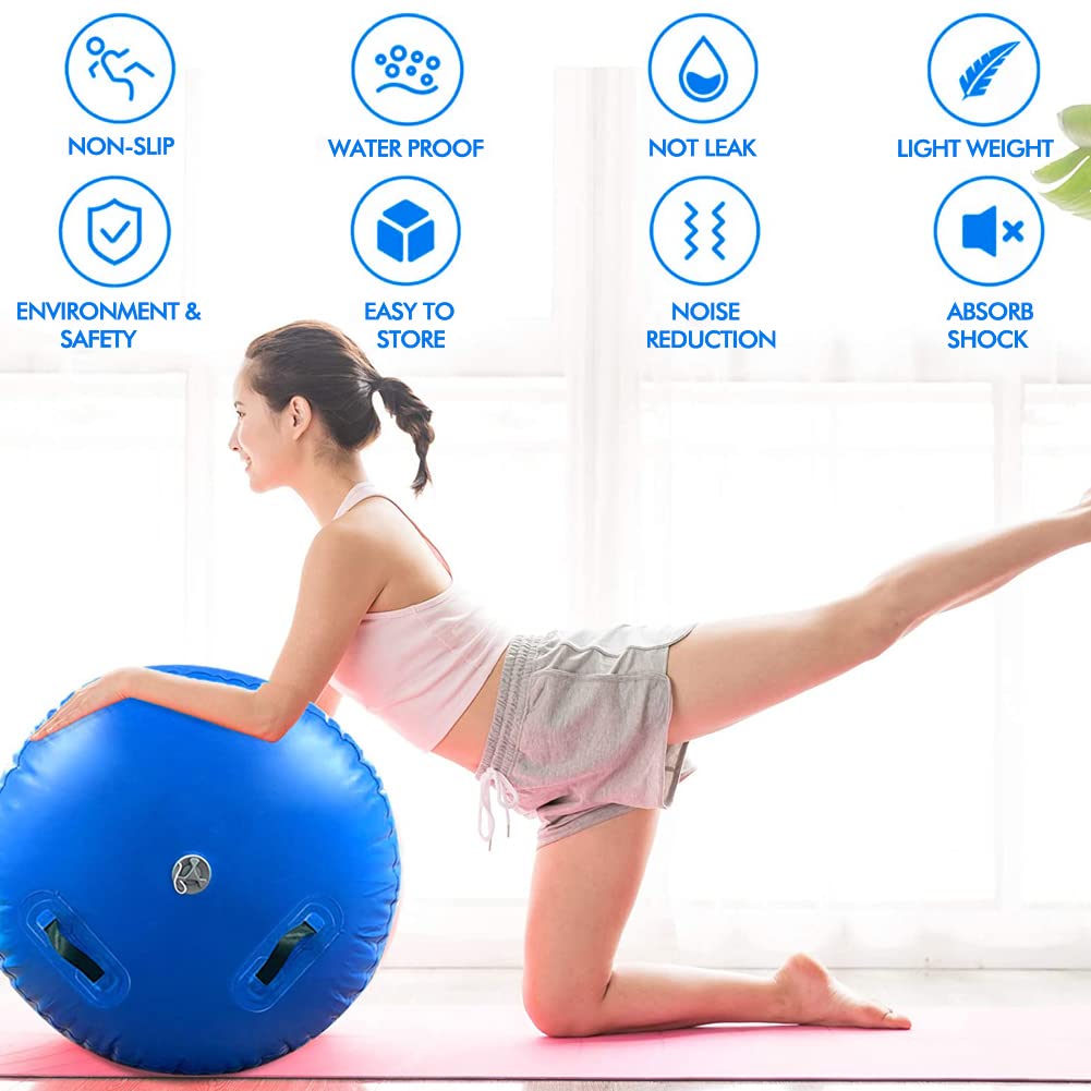 BYBAG Air Barrel Back Roller Inflatable Tumbling Mat with Electric Pump,Tumble Track Gymnastic Equipment Exercise Mats for Home Use,Gym Training,Cheer leading,Yoga (BLUE, 75CM*120CM)