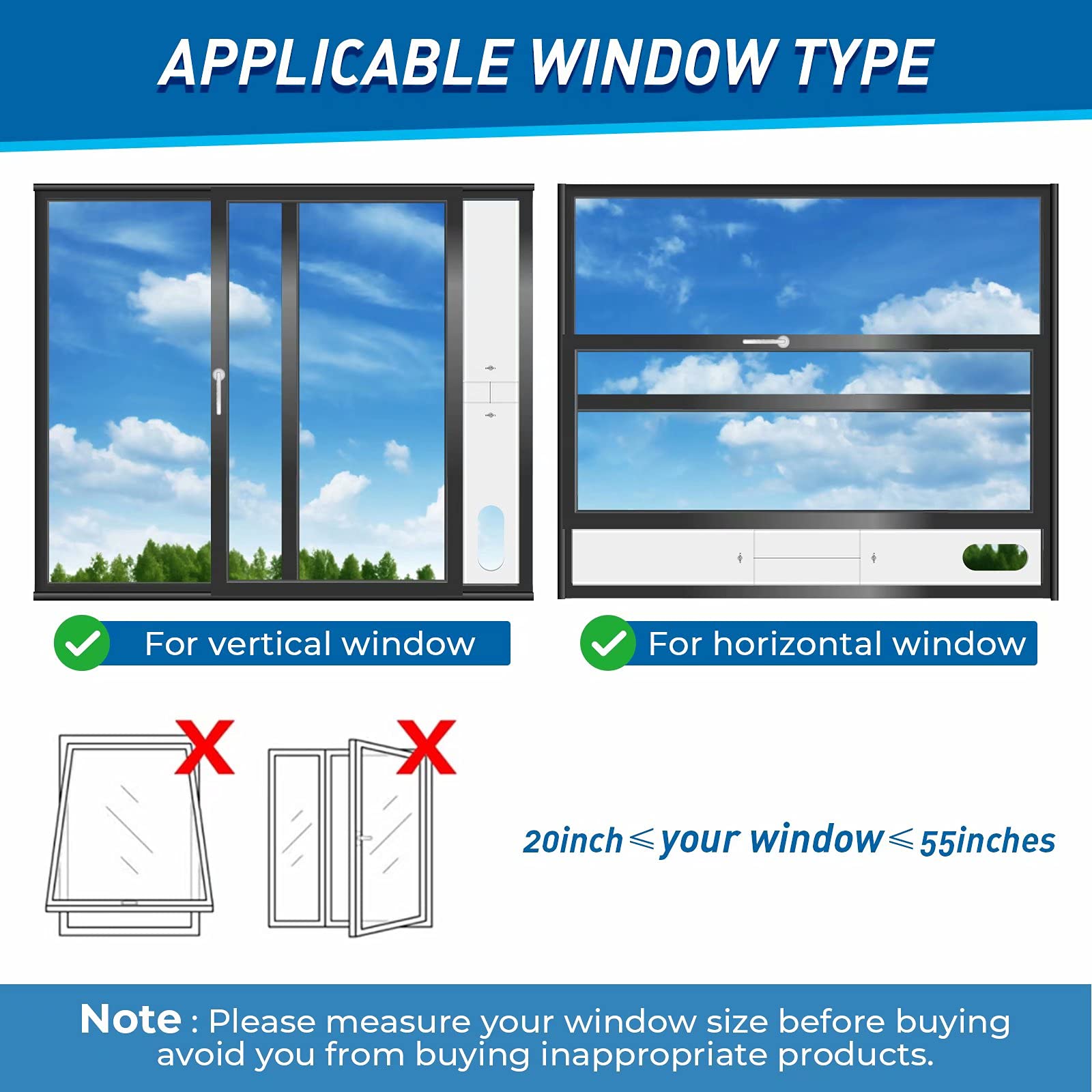 ZOOI 5.1"/5.9" Diameter Portable Air Conditioner Window Kit, Sliding AC Vent Kit for Exhaust Hose,20"-55" Length Universal Window Seal Kit, Adjustable AC Kit PVC Seal for Sliding Window