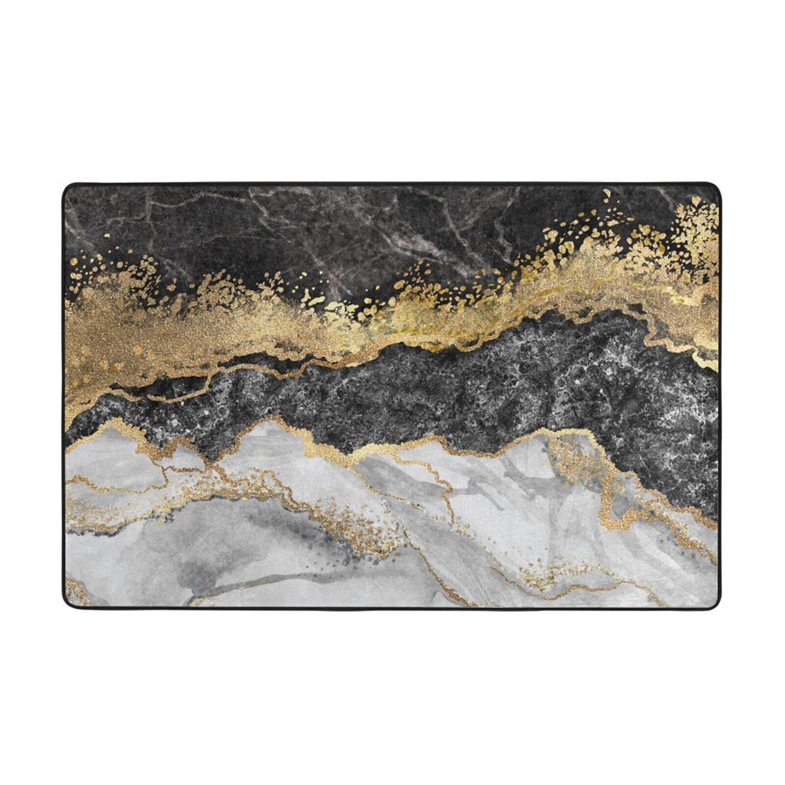 CUTEMAT Marble Black White Area Rugs for Bedroom/Living Room/Office. 84"x60" Floor Mats, Soft Non Slip Indoor Modern Carpets.