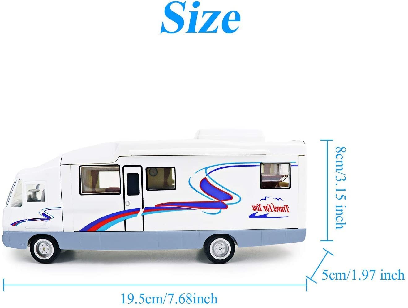 HAPTIME Cool Mini Motorhome Toy Die-cast Car Pullback Recreational Vehicle Pull Back RV with DIY Furnitures Holiday Camper Van Model for Kids Children Gift 7.6 inch (White)