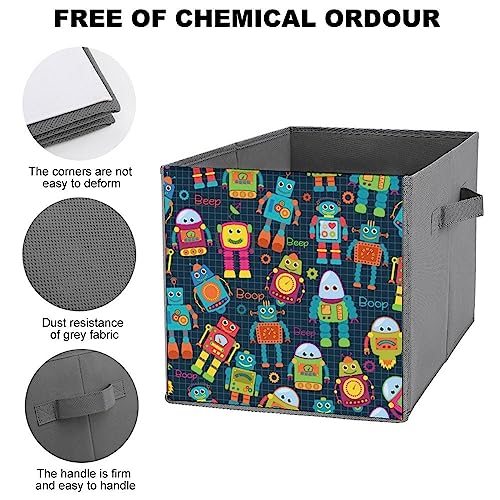 Cute Cartoon Robots Storage Cubes with Handles Foldable Fabric Bins Organizing Baskets for Shelves Closet
