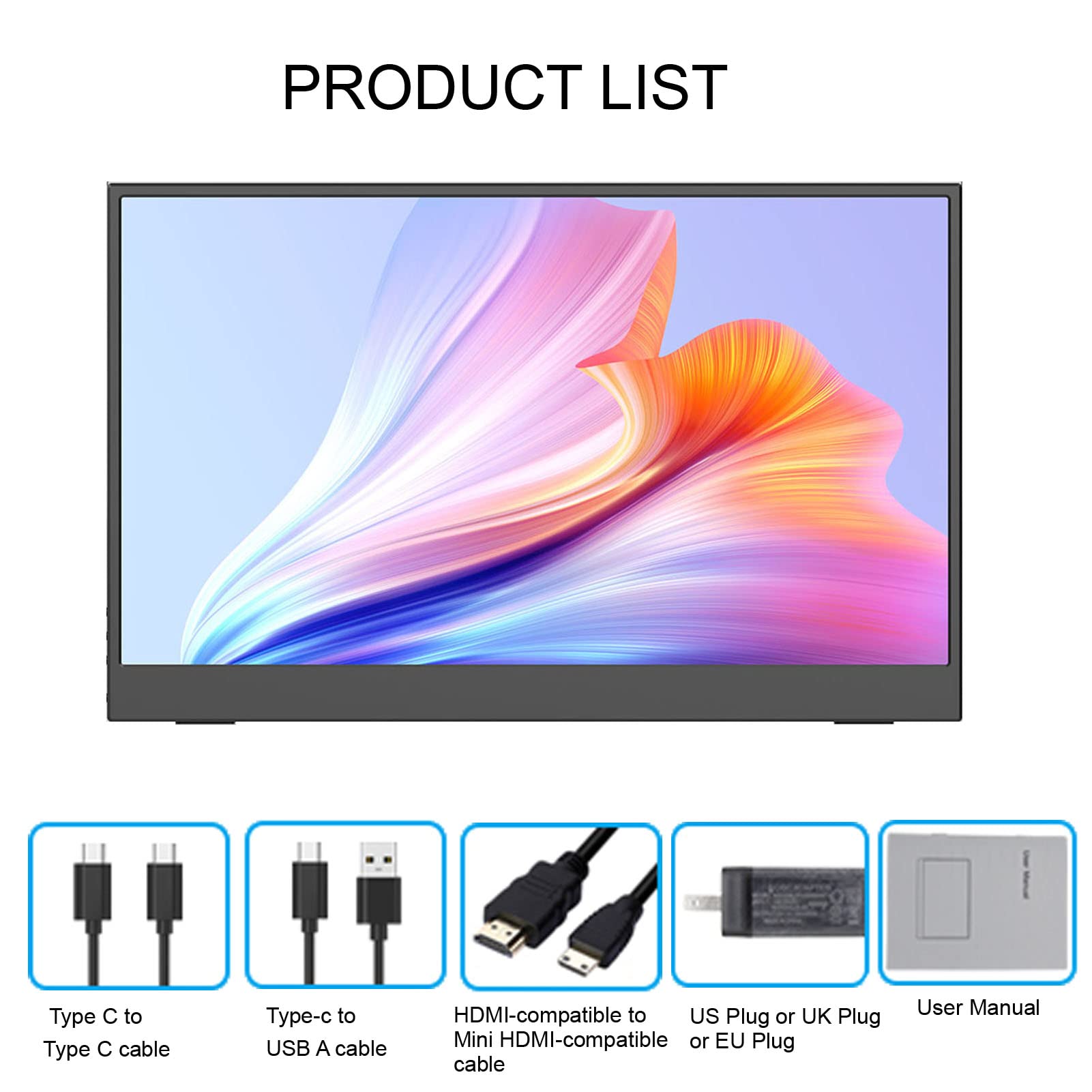 Frogued 15.6-inch External Monitor Dual Speakers 1920x1080 16:9 Screen USB Type-C Built-in Stand External Display LCD Ultra Slim Portable
