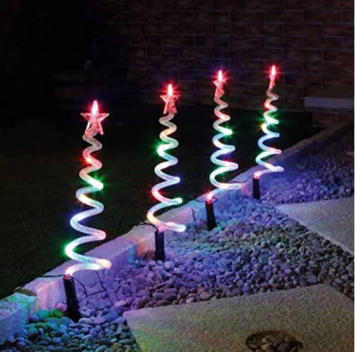 Spiral Christmas Stake Light, 4 Pack Christmas Tree Path Finders with 40 LED Solar Lights for Xmas Decoration, Pathway Lighting, Garden Landscape