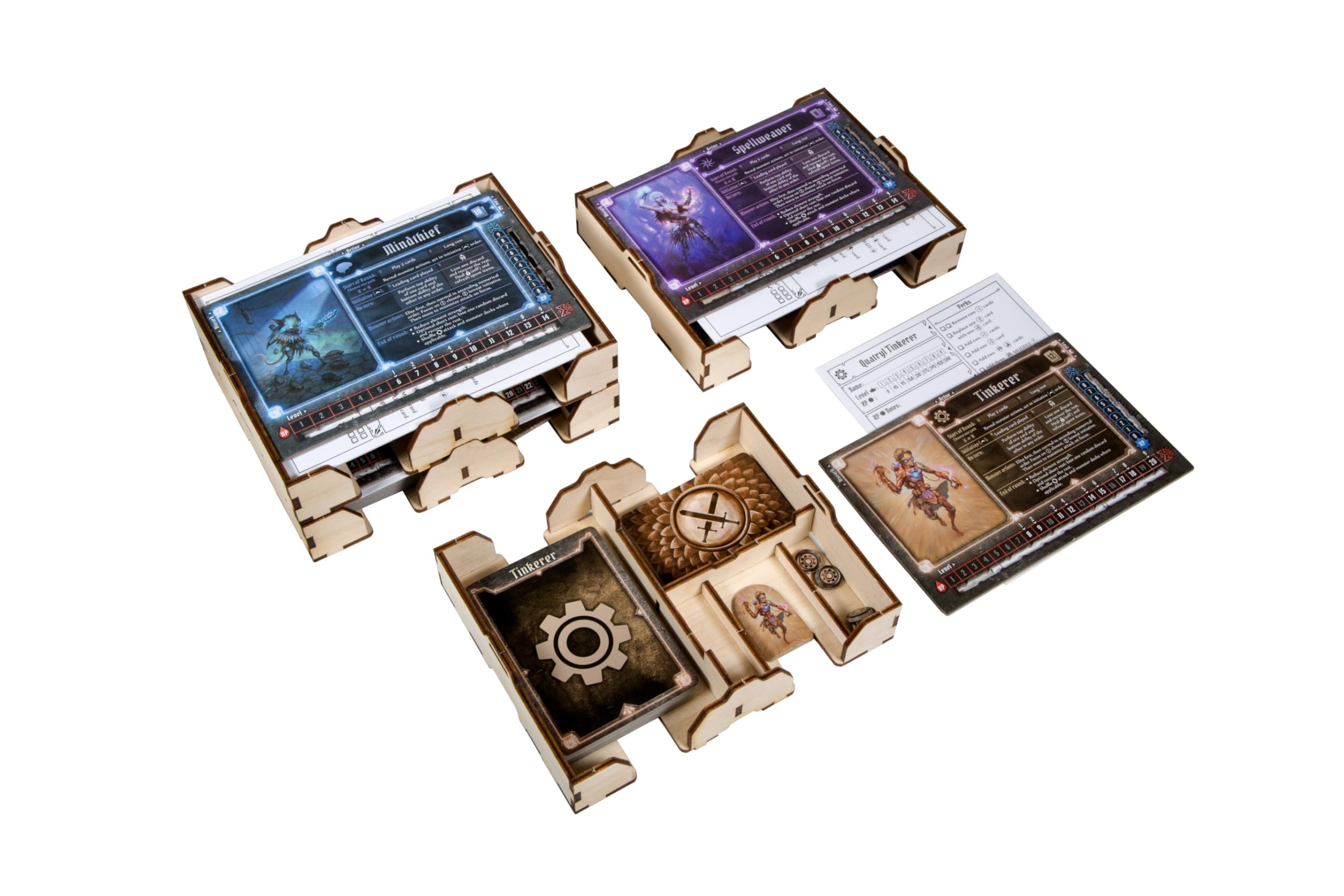 The Broken Token Game Organizer Compatible with Gloomhaven - Wooden Game Organizing Box with Multiple Trays and Dividers