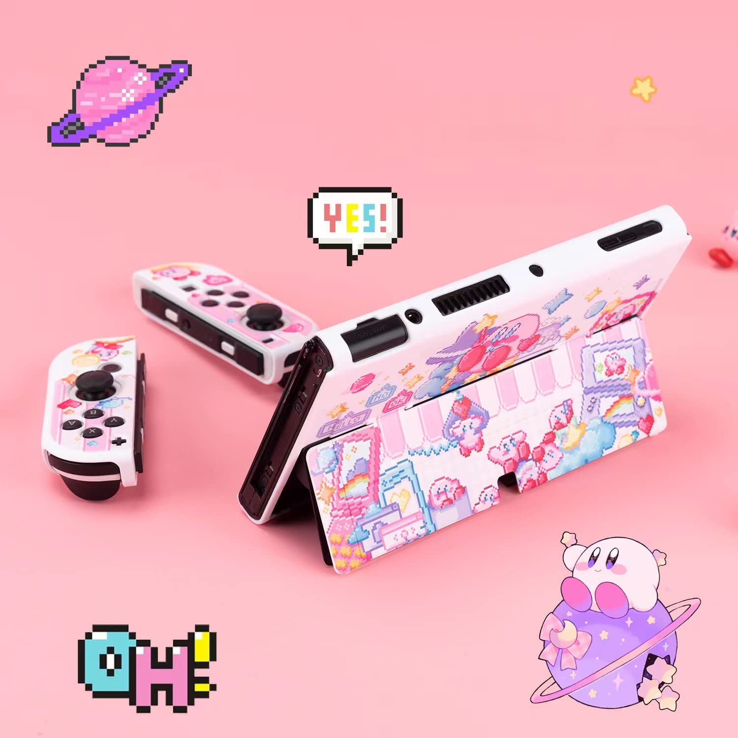 ENFILY Cute Case Compatible with Nintendo Switch OLED, Dockable Case Cover, Ergonomic Soft TPU Grip Case for Joycon, Sparkle Skin Set