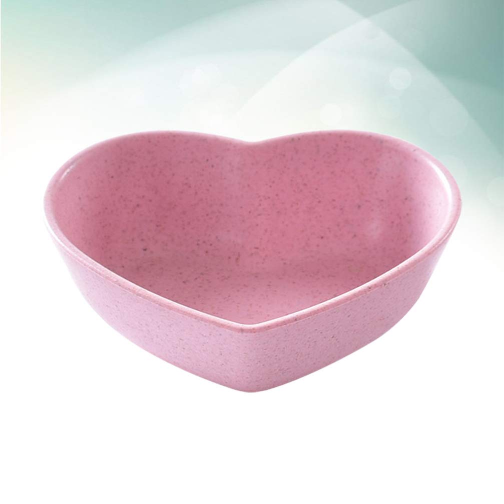 DOITOOL 4pcs Cute Heart Shaped Seasoning Dish Wheat Straw Love Sauce Dish Condiment Dishes Sushi Soy Dipping Bowl Snack Serving Dish for Wedding Valentines Day Party Decoration Pink