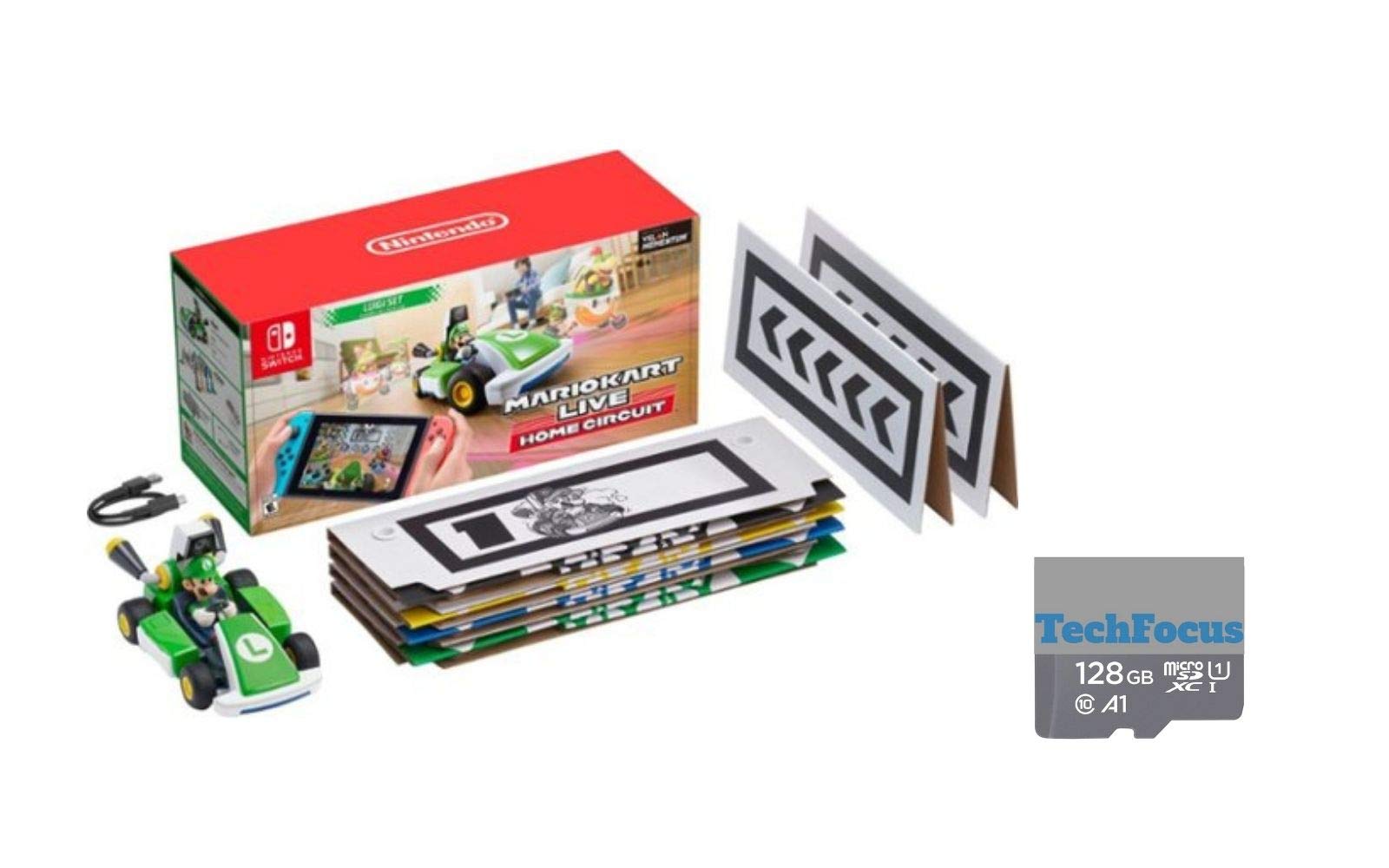 TechFocus Mario Kart Live: Switch Luigi Edition Home Circuit Mario Set Bundled 128GB MicroSD Card