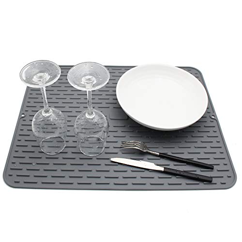 Tongjude Silicone Dish Drying Mat - Small 15" x 10" - Flexible Rubber Dish Draining Mat, Heat Resistant Silicone Trivet, Counter Top Mat, Sink Mat