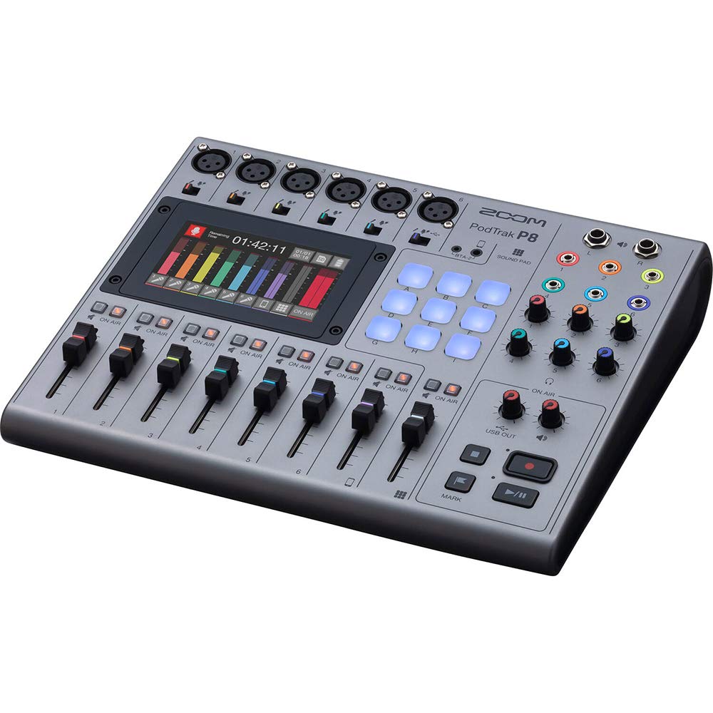 Zoom PodTrak P8 Portable Multitrack Podcast Recorder Bundle with 4X Zoom ZDM-1 Podcast Mic Pack