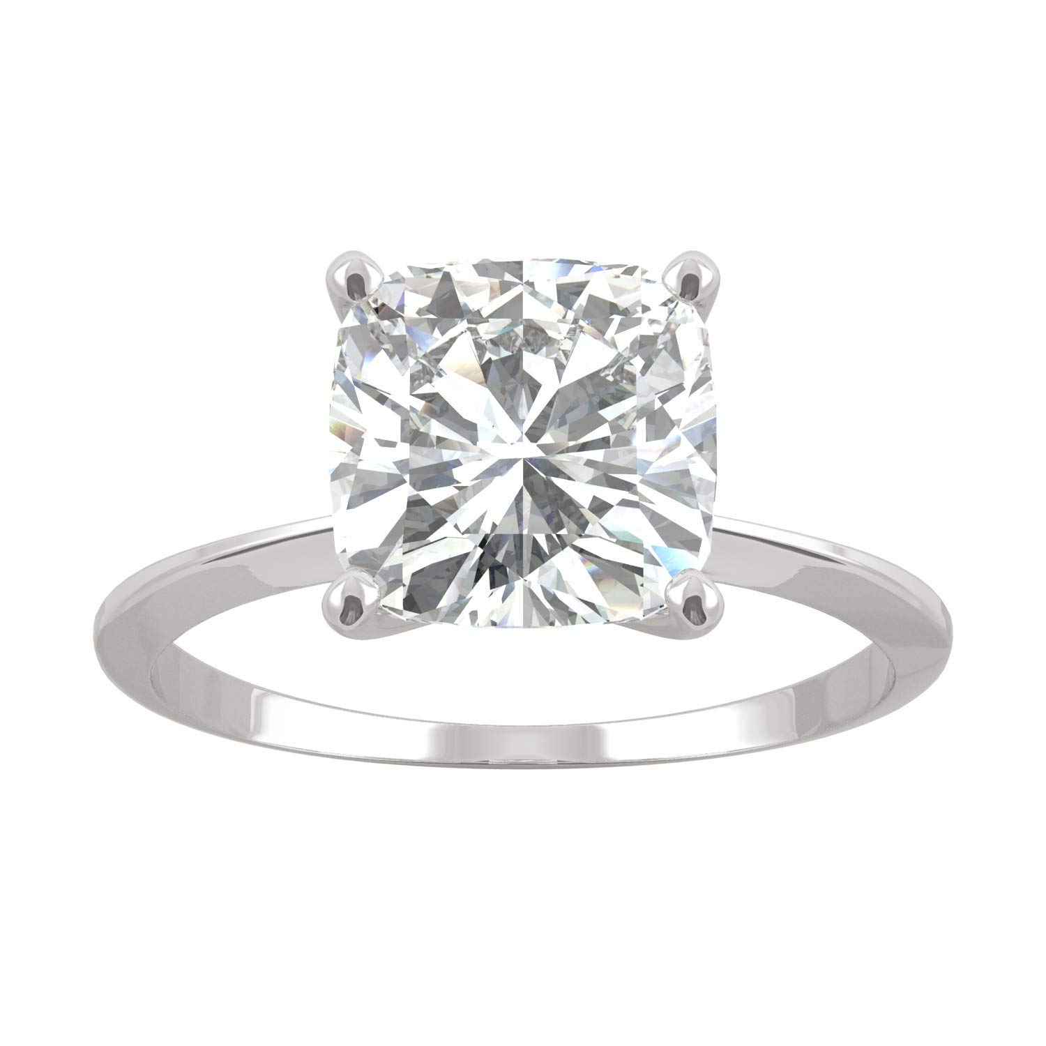 Charles & Colvard Created Moissanite 8mm Cushion Cut Solitaire Engagement Ring for Women | 2.4 cttw DEW | Lab Grown | Solid 14K White Gold with Rhodium | Size 4