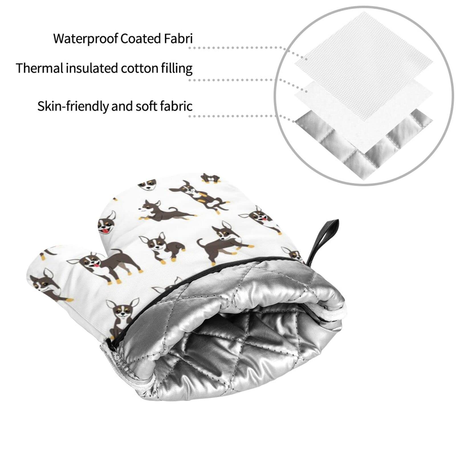 Cute Chihuahua Pattern Oven Mitts and Pot Holders Sets Kitchen Hot Pad Non-Slip Heat Resistant Waterproof Baking BBQ Cooking Gloves(4 Piece)
