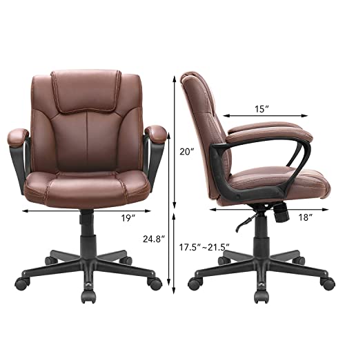 Shahoo Executive Office Chair Swivel Task Seat with Ergonomic Mid-Back, Waist Support, PU Leather, Brown