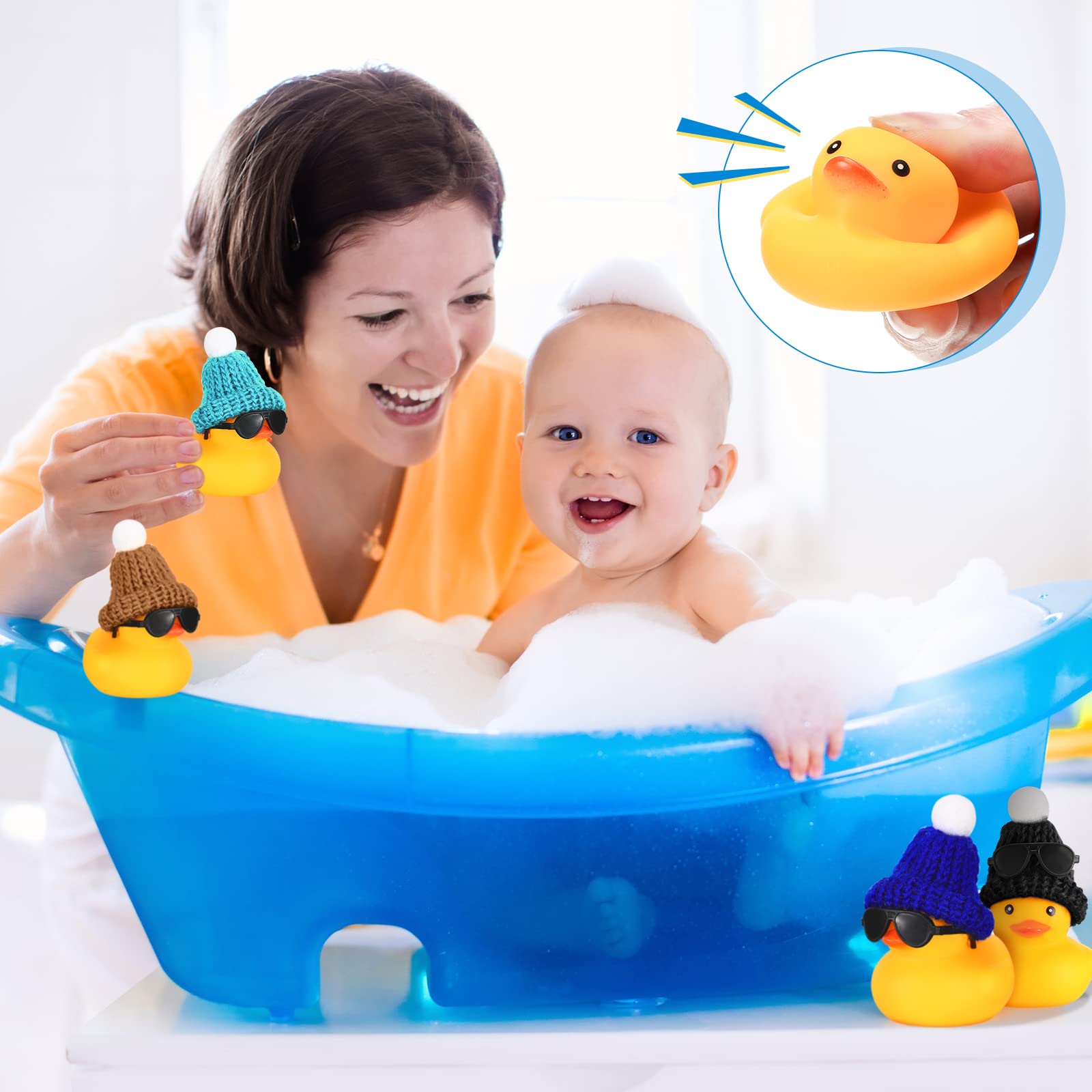 Chivao 12 Pcs Mini Rubber Ducks with Sunglasses/ Glasses and Hats/ Necklace, Cruise Rubber Ducks in Bulk Valentine's Day gift Small Duck Bathtub Toy for Hiding Party Favor(Yellow, Cute Style)