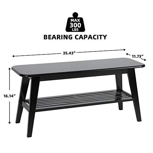 INTOBOO Entryway Shoe Bench, 2-Tier Black Wood Bench for Living Dining Room, 35 Inch Morden Entry Way Shoe Benches Seat, Recyclable Bambo
