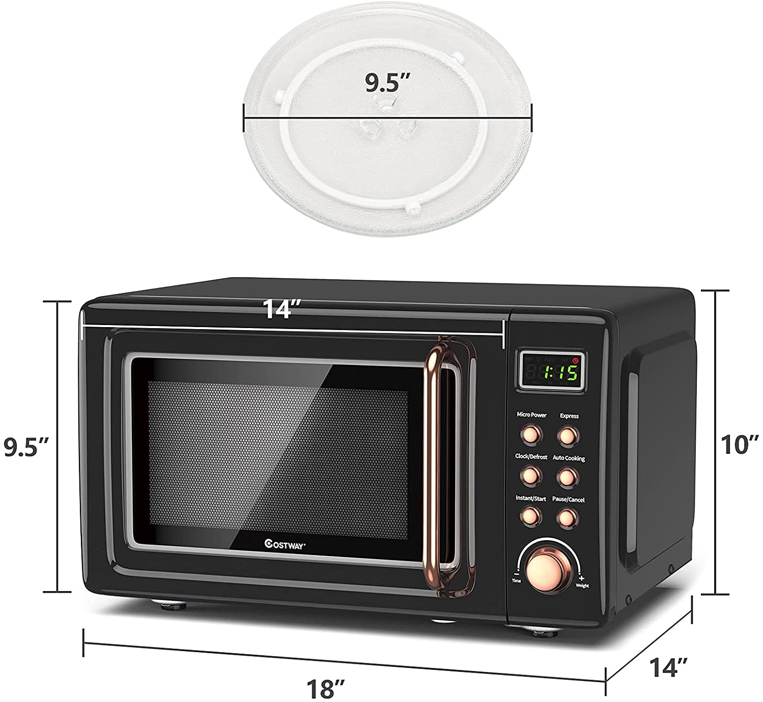 Moccha Compact Retro Microwave Oven, 0.7Cu.ft, 700-Watt Countertop Microwave Ovens w/5 Micro Power, Delayed Start Function, LED Display, Child Lock (Black)