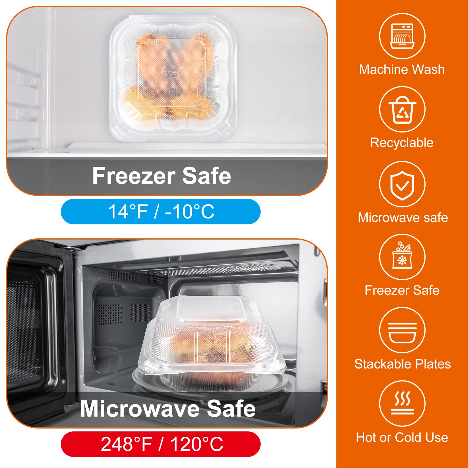 DODHEG 24 PCS Clear Clamshell Take out Containers, Plastic Food Container, Disposable Plastic To Go Containers, for Cakes, Hamburger, etc, 6 x 6 Inch