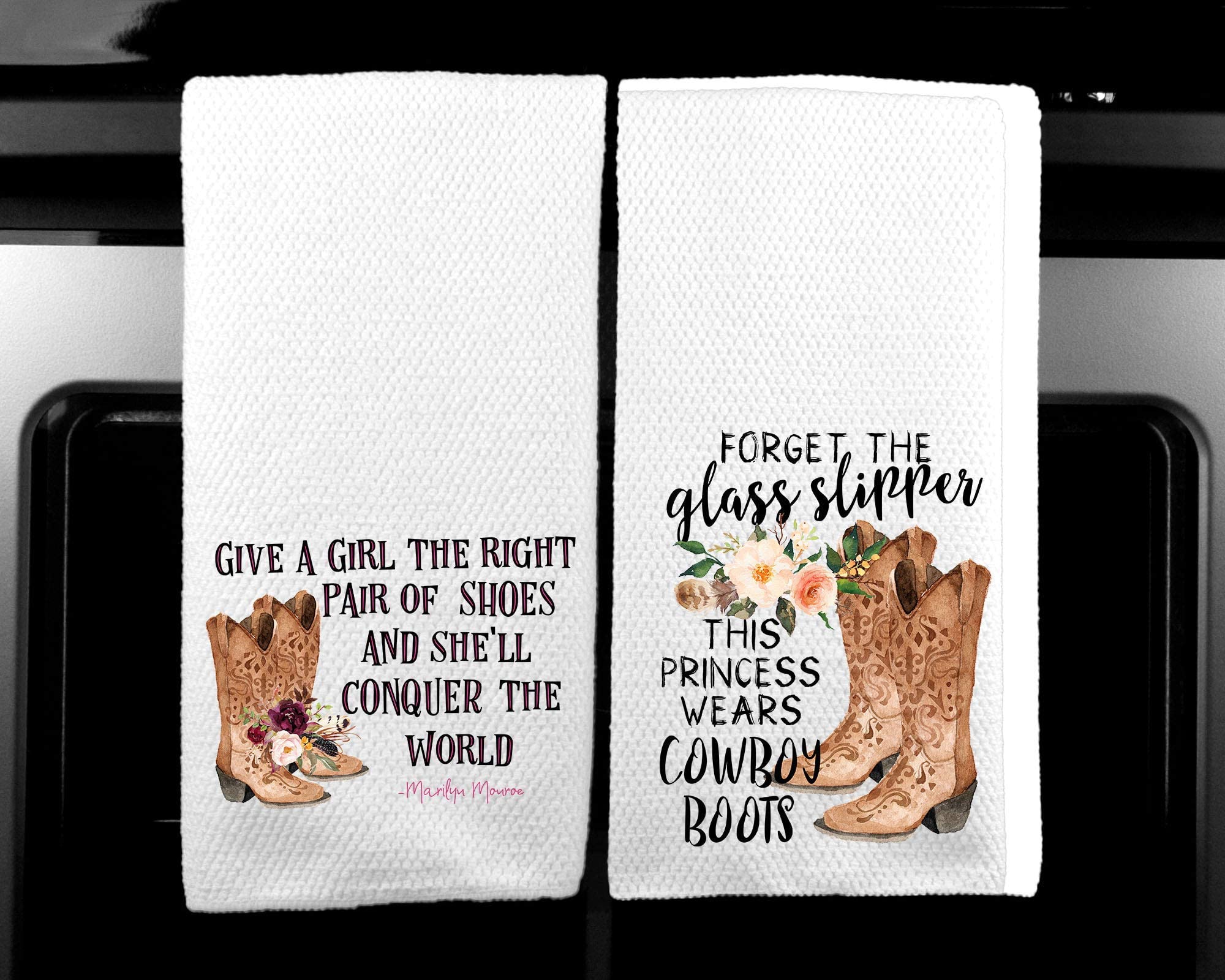 Cowboy Boots Western Floral Funny Farm Microfiber Kitchen Towel Set of 2