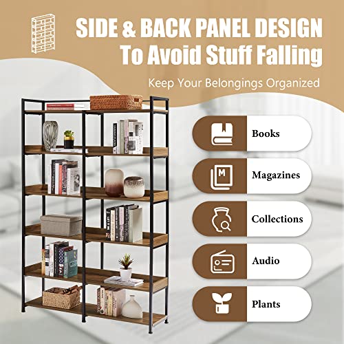 Merax 6-Tier Tall Bookshelf Bookcase, Freestanding Open Large Vintage Industrial Storage and Display Shelves for Home Office