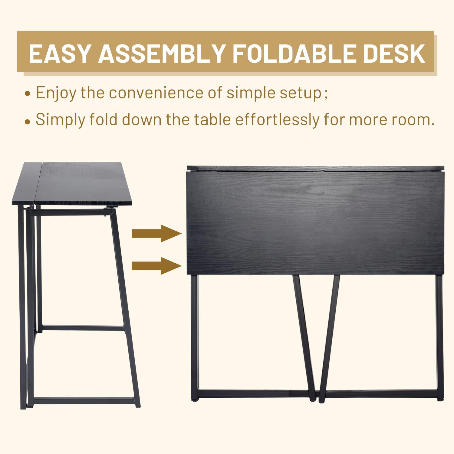 FurnitureR Folding Desk, 31.5 Inches Foldable Table Simple Home Office Desk, Space Saving Computer Table Compact Writing Workstation Study Desk for Home Office, Small Space, Black