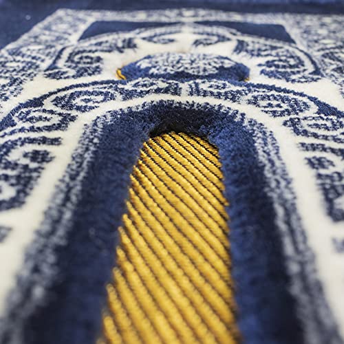 Modefa Islamic Prayer Rug - Double Plush Large & Wide Velvet Carpet - Traditional Muslim Janamaz Sajada - Thick Turkish Prayer Mat for Men & Women- Ramadan or Eid Gift - Floral Mihrab (Navy Blue)