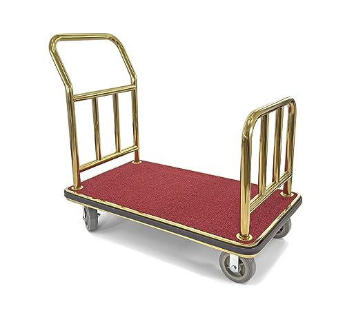 Hotel Luggage cart | Bellman's Cart | Rectangular Red Carpet Base | Steel Deluxe Platform Truck | Gold.