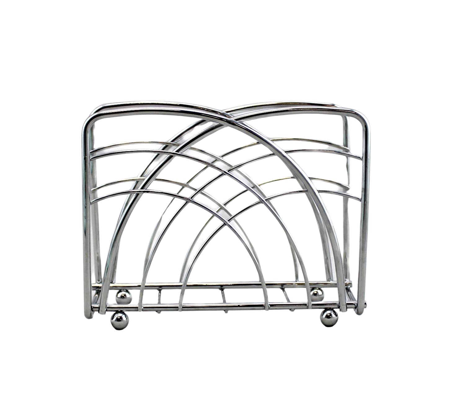 Deluxe Metal Napkin Holder Self Standing Silver Cafe Cocktail and Luncheon Napkin Holder Caddy