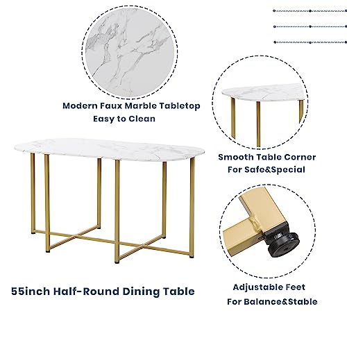 Merax Compact Dining Table and Chairs for Small Space Faux Marble Dining Table Set for 6, 55inch Kitchen Table 7 Piece Set for Dining Room Living Room Modern Style
