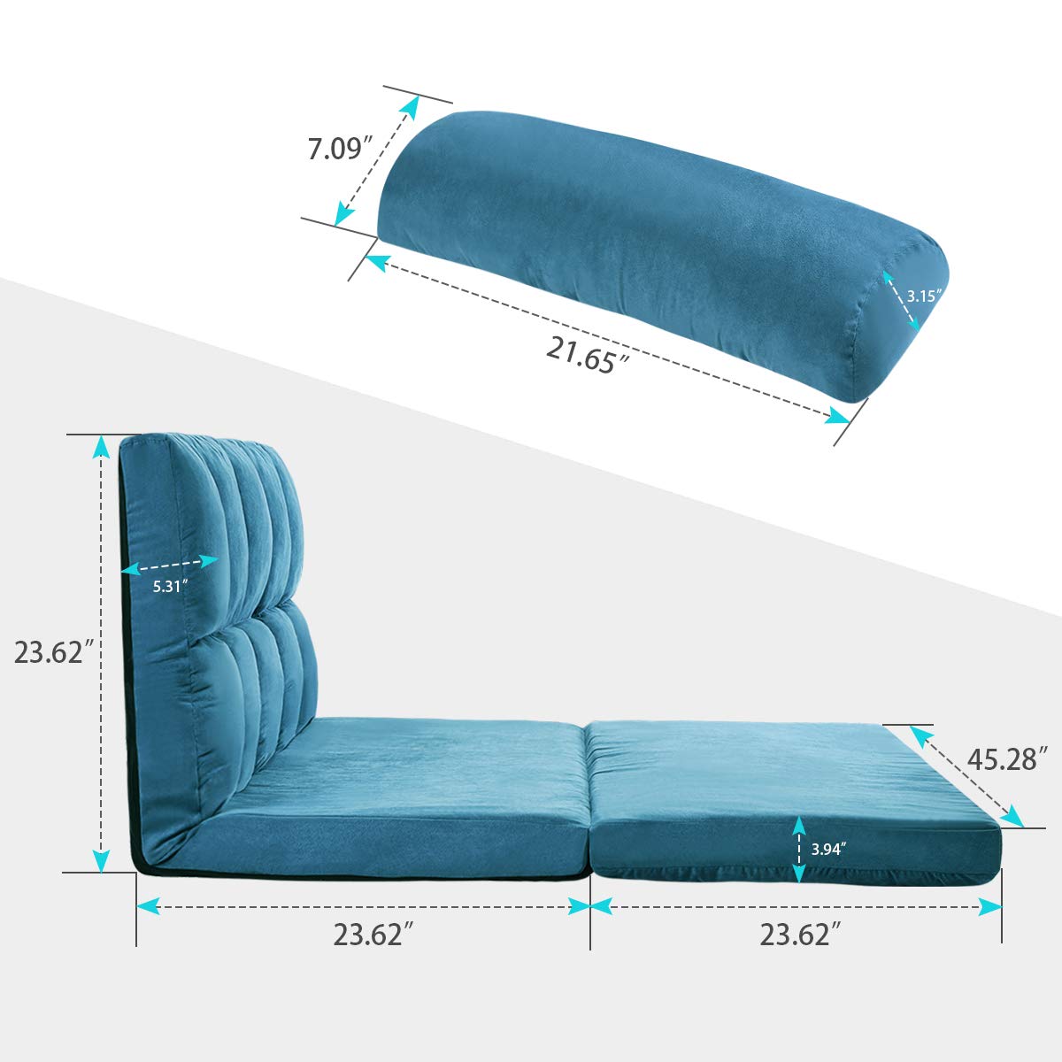 Harper & Bright Designs Adjustable Floor Sofa and Couch for Living Room and Bedroom, 5 Position Floor Gaming Chair, LoveSeat (Loveseat Couch, Blue Couch)