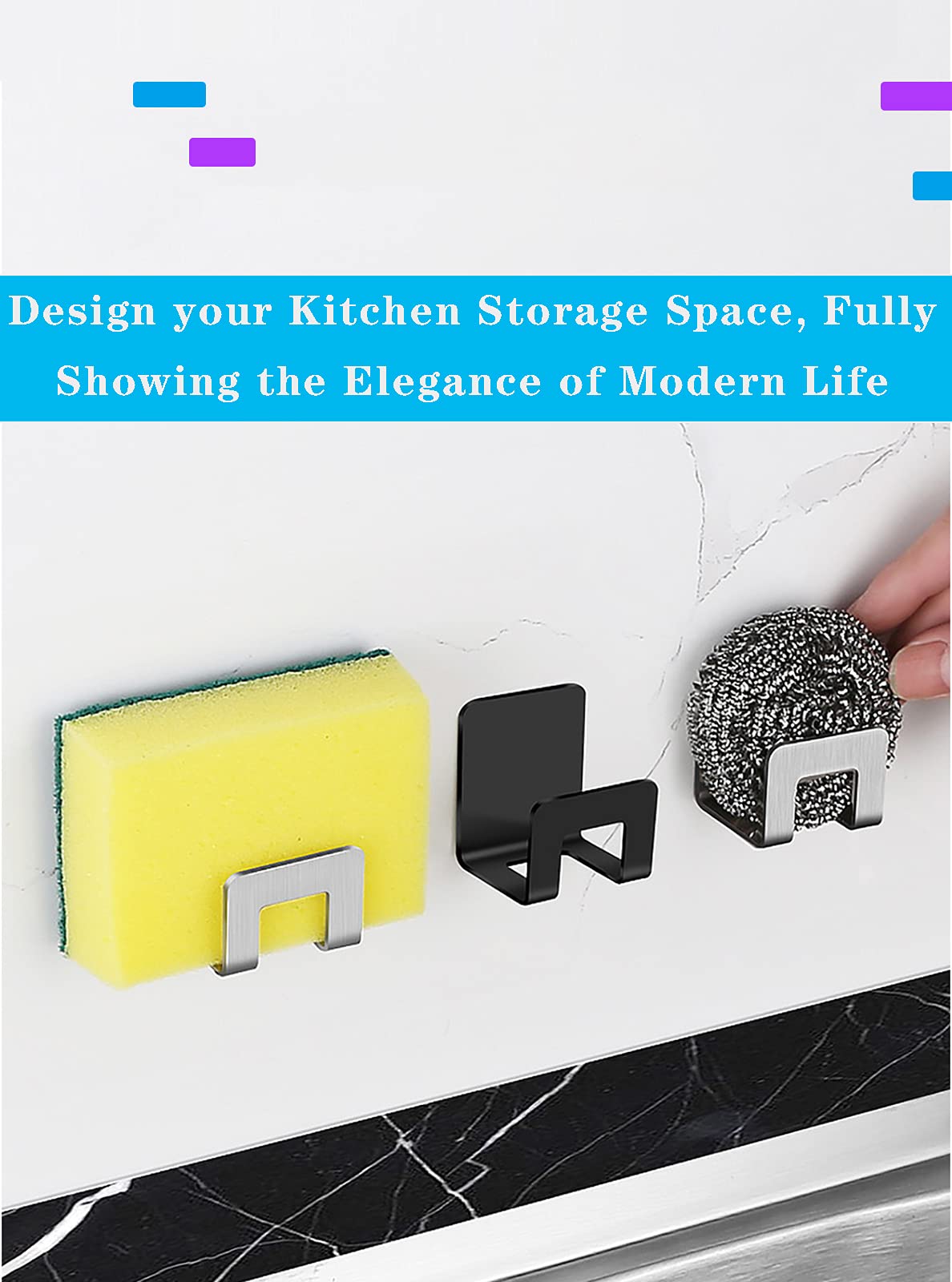 Envibe Sponge Holder, 2 Pack Sponge Holder for Kitchen Sink, Easy to Install, Strong and Sturdy, Good Ventilation Performance to Keep the Sponge Dry. (Black)