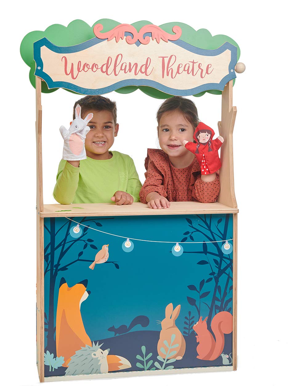 Tender Leaf Toys Woodland Store and Puppet Theater – 2 Sided Reversible Grocery Stand and Hand Puppeteer Stage - Social, Creative, and Imaginative Development – Expressive Role Play – Ages 3 Years +