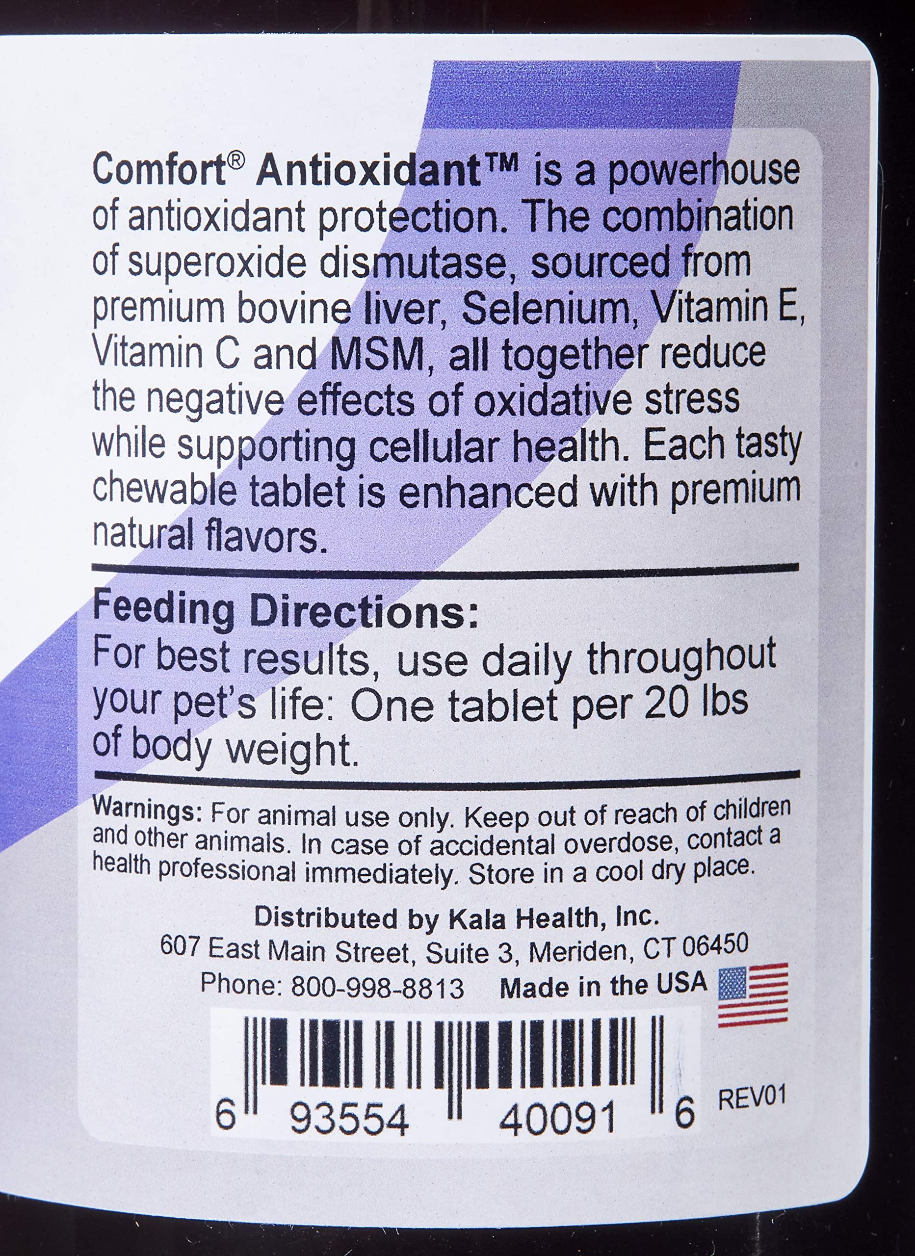 Kala Health COMFORT Antioxidant Supplement for Dogs, 100 Count, Immune Support and Helps Reduce Skin Allergies, Contains: MSM, Superoxide Dismutase, Selenium and Vitamin C & E, Made in The USA