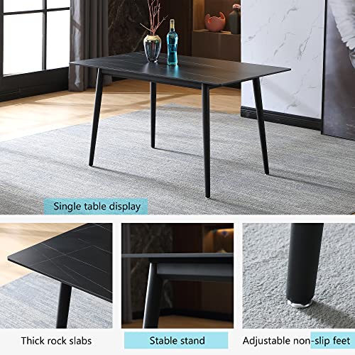 Zerifevni 5 Piece Dining Table Set, Dining Chairs Set of 4, Modern Kitchen Table Set Top with Slate Stone, Metal Base & Legs, Dining Room Table and Leather Chairs (Brown,1 Table with 4 Chairs)