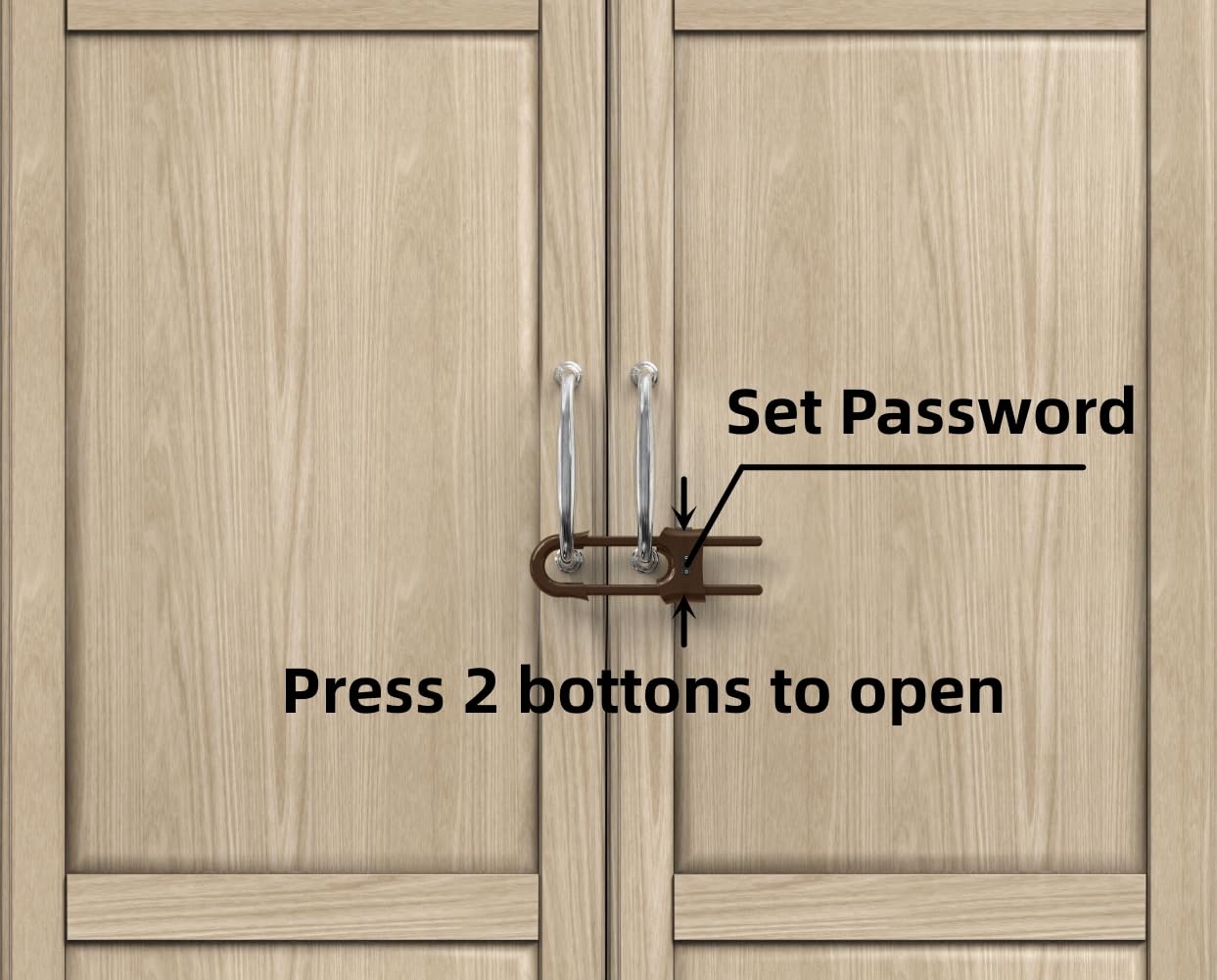 Child Proof Sliding Cabinet Door Code Locks Baby Safety Cupboard Locks Adjustable U Shaped Cabinet Latches for Knob Handle Drawers Closet (4 PCS, Coffee)