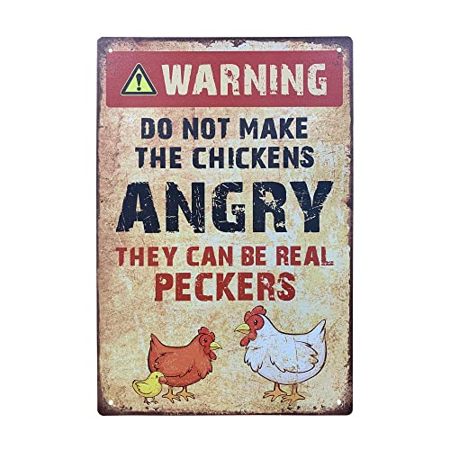 Fenisam Chicken Coop Accessories Signs, Beware of Chicken Sign Funny Ornament, Rustic Metal Aluminum Outdoor, Farmhouse Vintage Decorations for Home 8"*12"