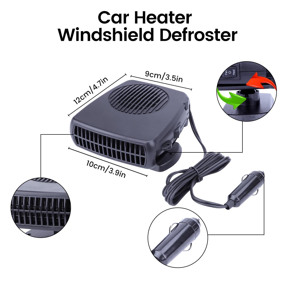Car Heater, 200W 2 in 1 Portable Car Heater Fast Heating Quickly Defrost Defogger Demister Heat Cooling Fan Auto Dryer Windshield Defroster Plug in Cigarette Lighter(12V)
