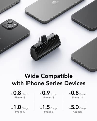 Mini Portable Charger For iPhone,VRURC Power Bank 5000mAh,PD 20W Fast Charging Slim Rechargeable Battery Compatible With iPhone 14/14 Plus/Pro/Max/13 Mini/13/Pro/Max/12/12 Mini/12 Pro/11 Pro Max-Black