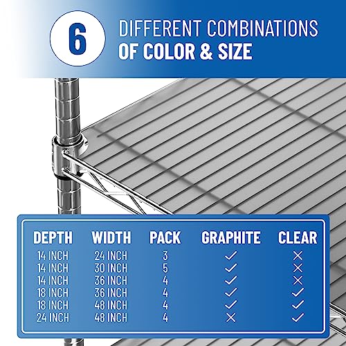 Shelf Liners for Wire Shelf System - Set of 4 in Graphite - 18 x 36 inch - Plastic Wire Shelving Shelf Mats - Made in USA