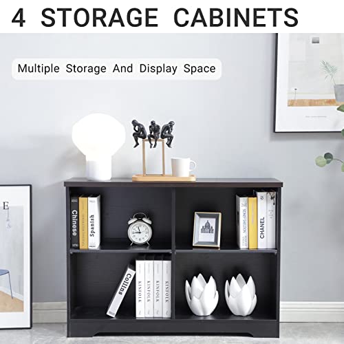 Royal Woods RUIENHOME Industrial Storage Cube Wood Bookcase, 2 Tier 4 Open Shelf Cabinet, Multipurpose Bookshelf, Display Cabinet for Office, Hallway, Playroom, 39.37x 11.69x 28.74 inch, Black